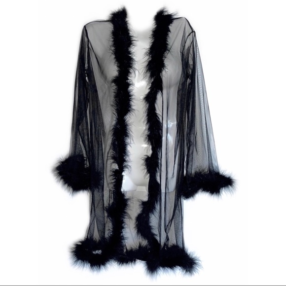 DIVIOSA | Intimates & Sleepwear | Black Short Mesh Fur Robe | Poshmark